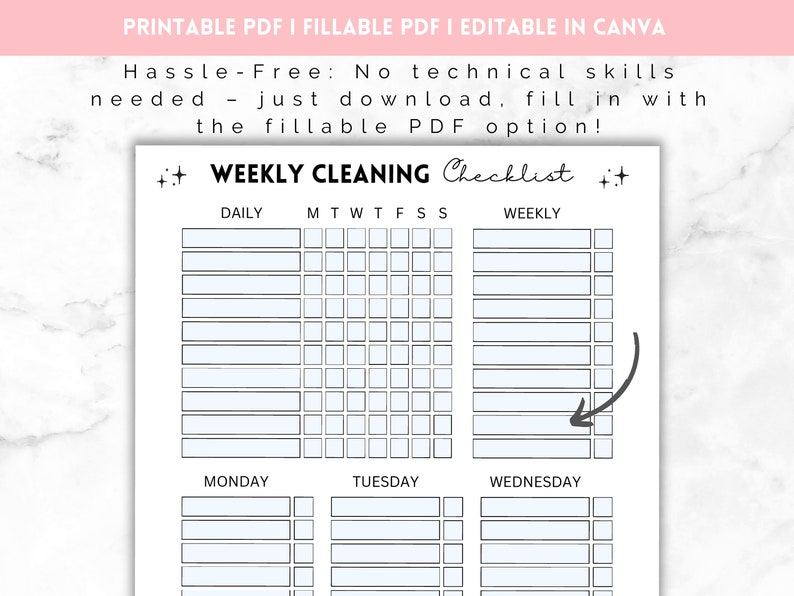 Weekly Cleaning Checklist Editable, Printable Cleaning Plan, Cleaning ...