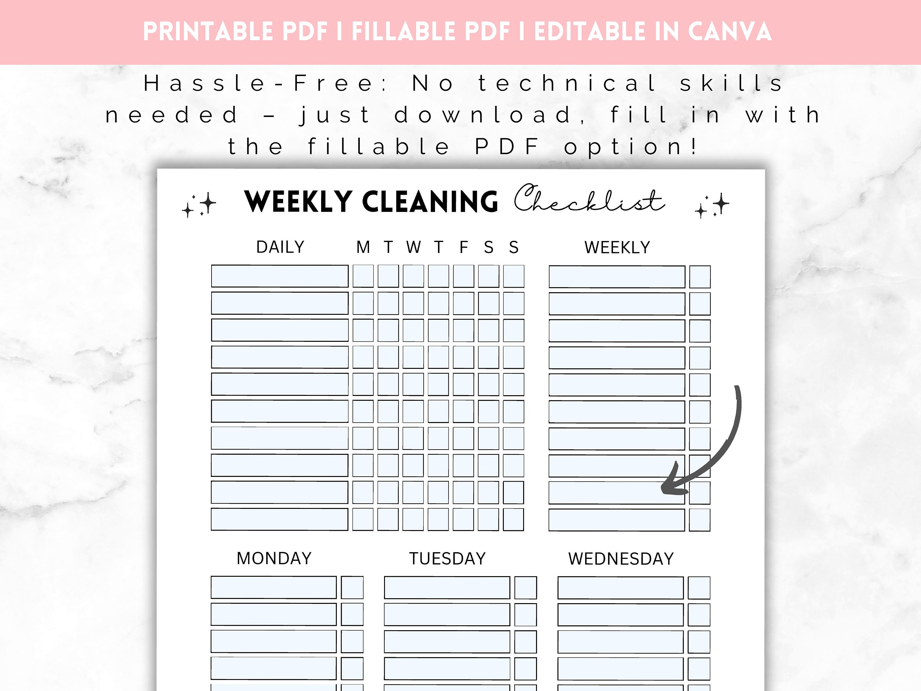 Weekly Cleaning Checklist Editable, Printable Cleaning Plan, Cleaning ...