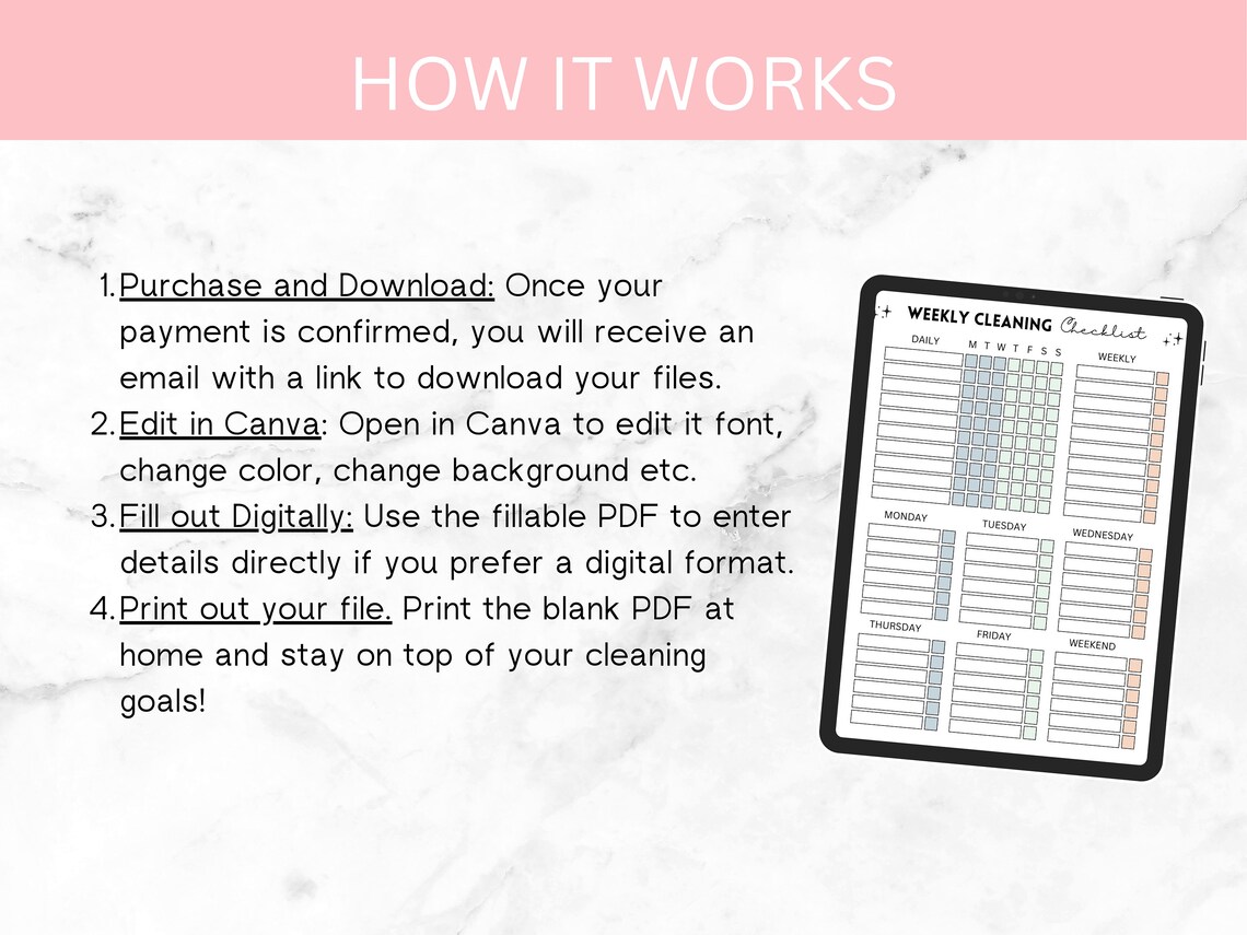 Weekly Cleaning Checklist Editable, Printable Cleaning Plan, Cleaning ...