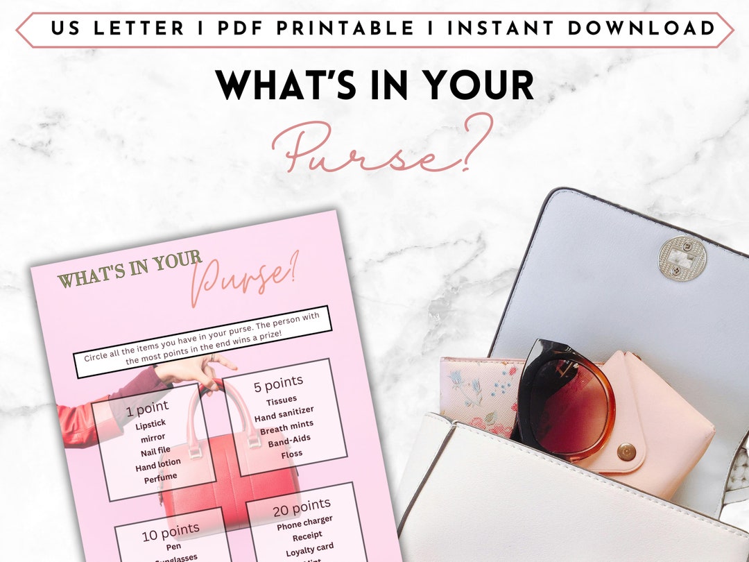 Whats in Your Purse Game, Whats in My Purse Scavenger Hunt Game, Ladies ...