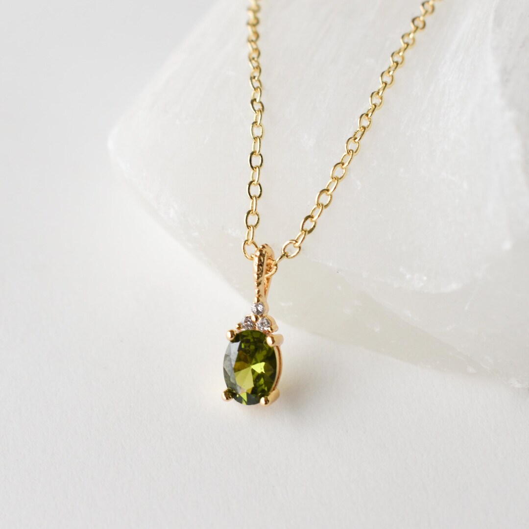 Oval Olive Green Charm Necklace - Etsy