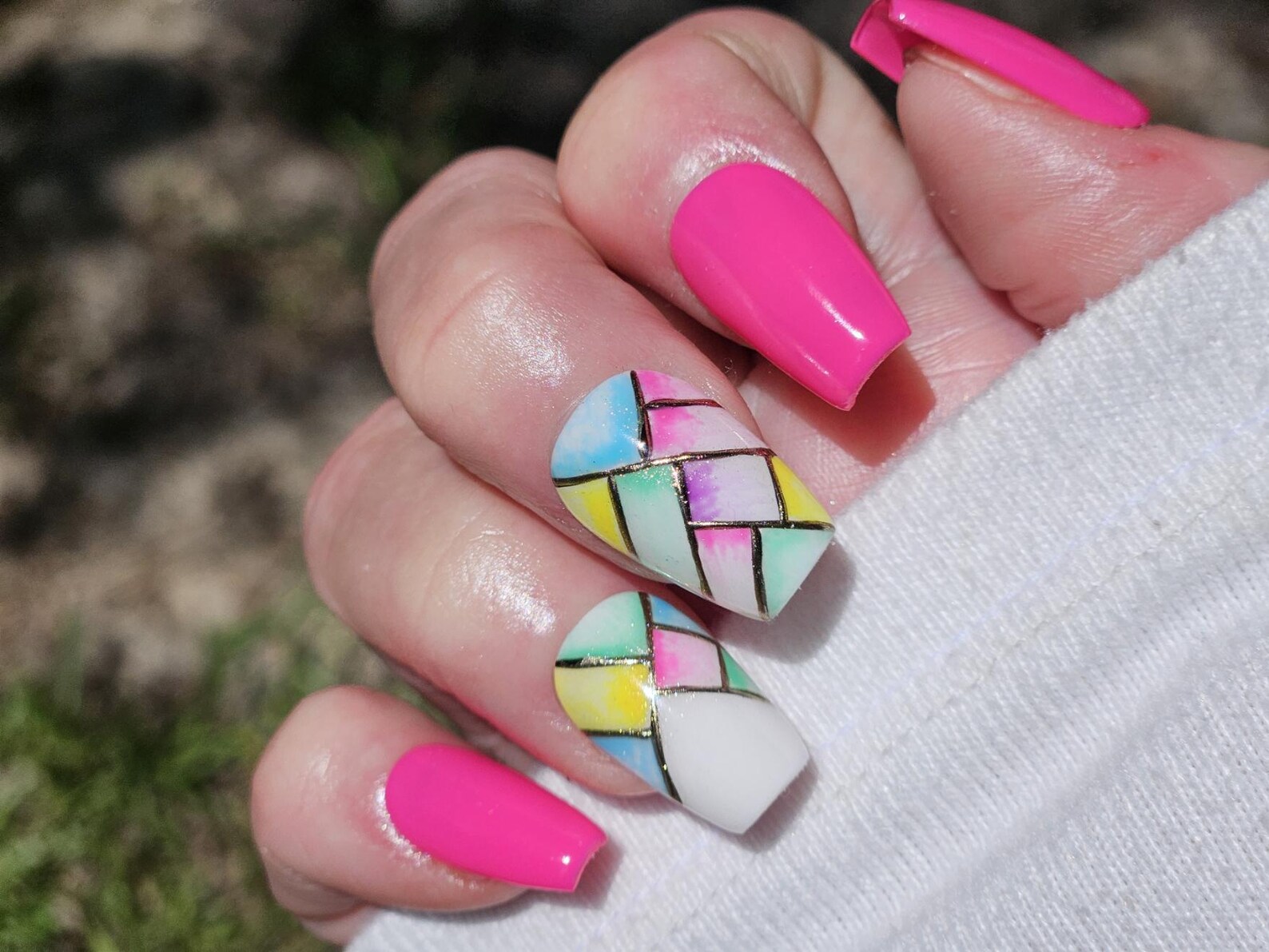 Stained Glass Press-on Nails: Abstract Gel Nail Art, Short Coffin - Etsy