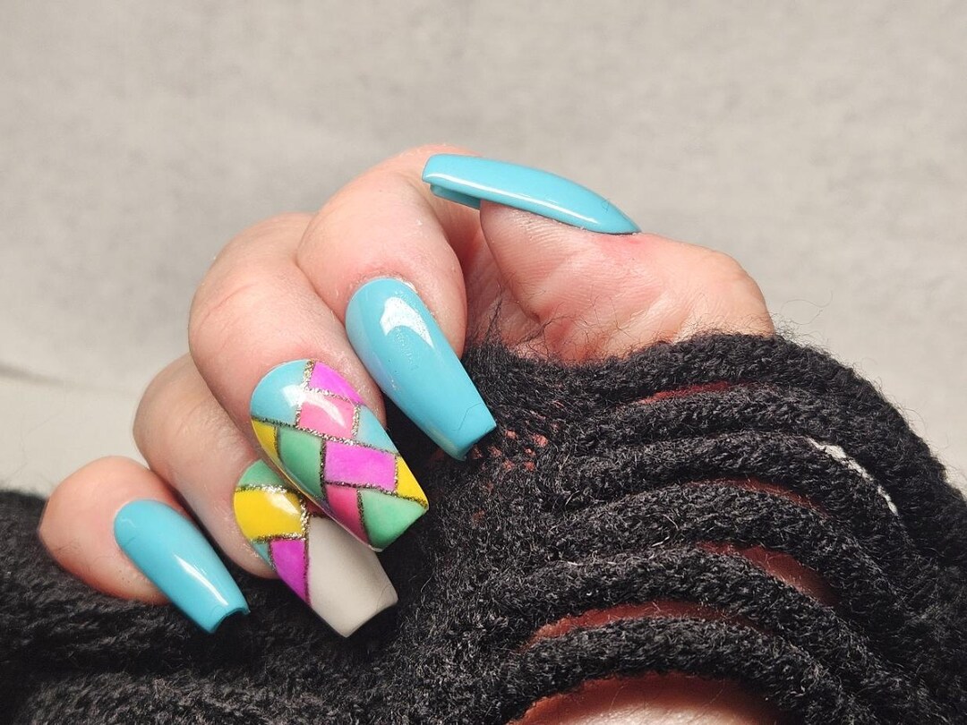 Jeweled Stained Glass Nails | Colorful Mosaic Press Ons | Elegant - Etsy