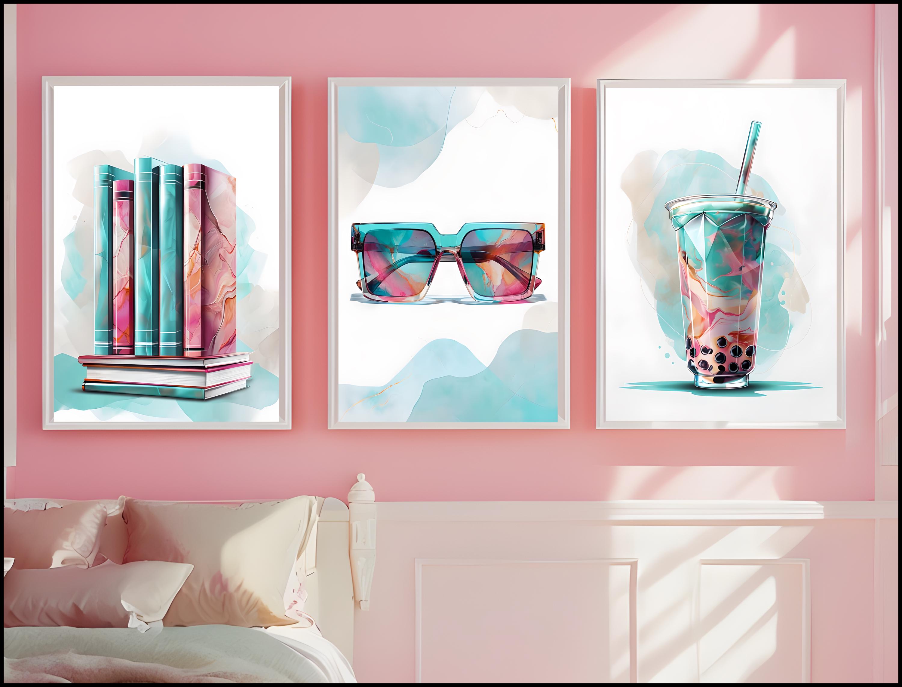 Preppy Teen Girl Room Art Prints: Books, Sunglasses, Bubble Tea ...
