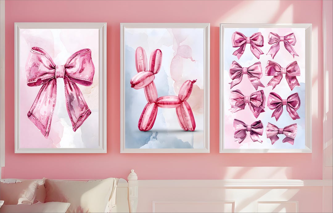 Preppy Pink Bows Art Prints: Tween Girl Bedroom Decor (digital Download ...