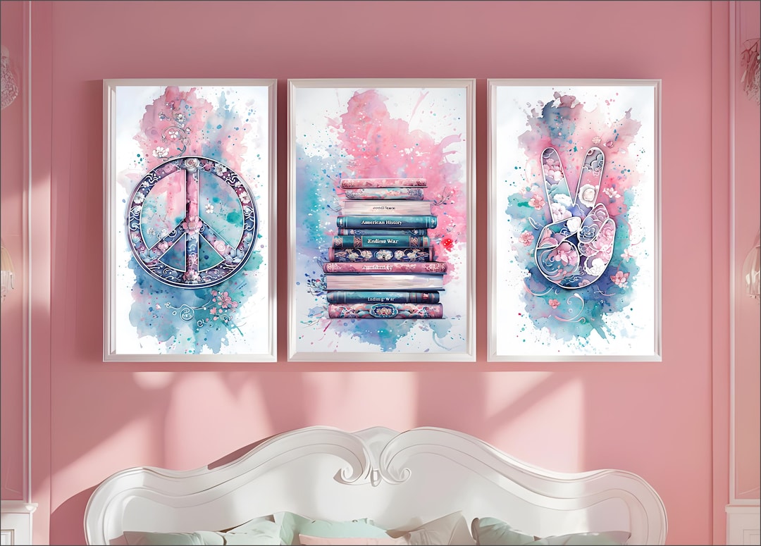 Preppy Peace Sign Art Prints: Teen Girl Room Decor (digital Download ...