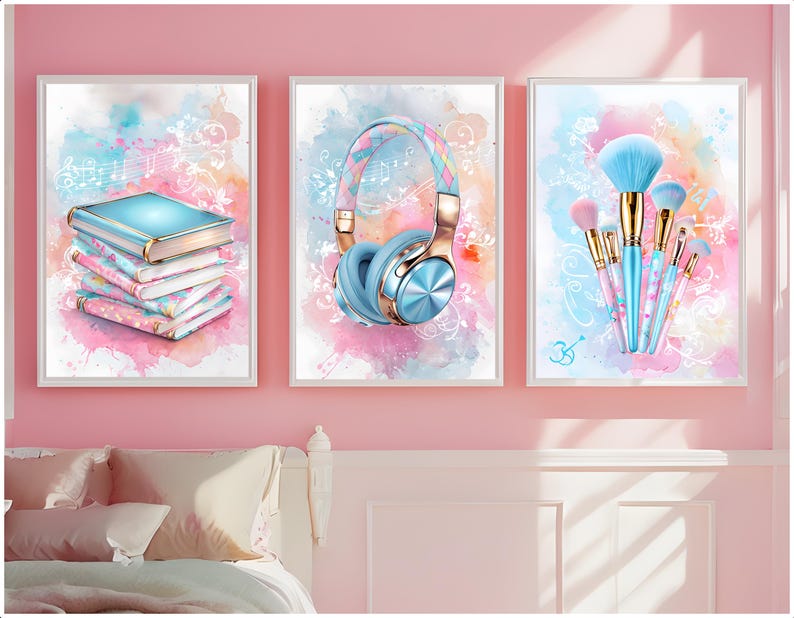 Preppy Pink Wall Art for Teen Girl Bedroom, Tween Girl Bedroom Decor ...