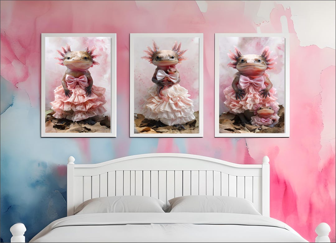 Axolotl PNG, Tween Teen Girls Bedroom Decor, Set of 3 Preppy Wall Art ...
