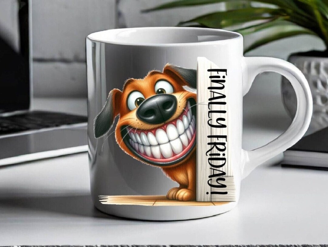 Personalized Finally Friday Mug With Happy Grinning Dog - Etsy