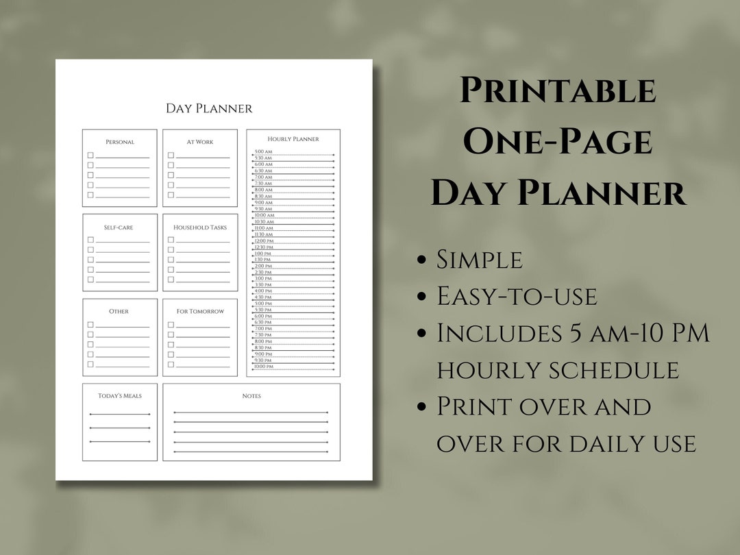 Printable One-page Day Planner for Productivity & Balance - Etsy