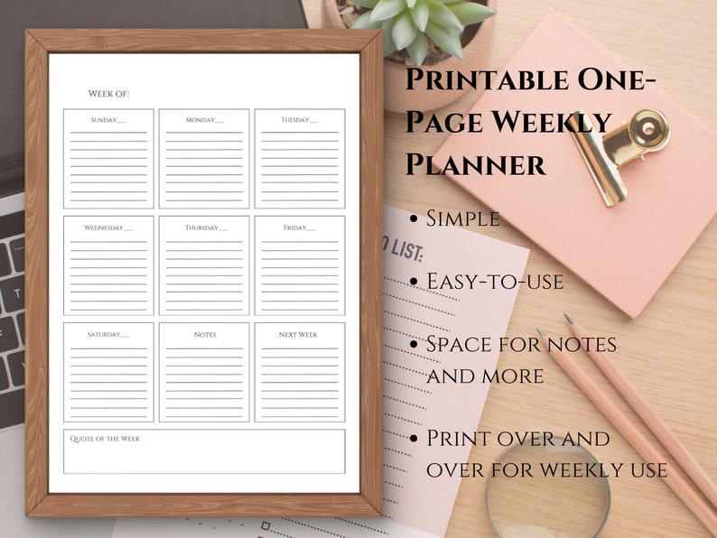Printable One-page Weekly Planner - Etsy