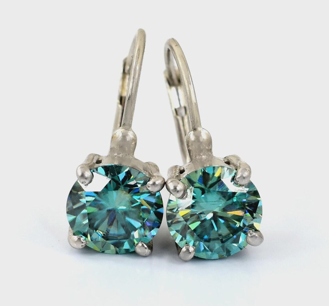 3.00 Ct Blue-green Diamond Drop Earrings | Natural Earth-mined HPHT ...