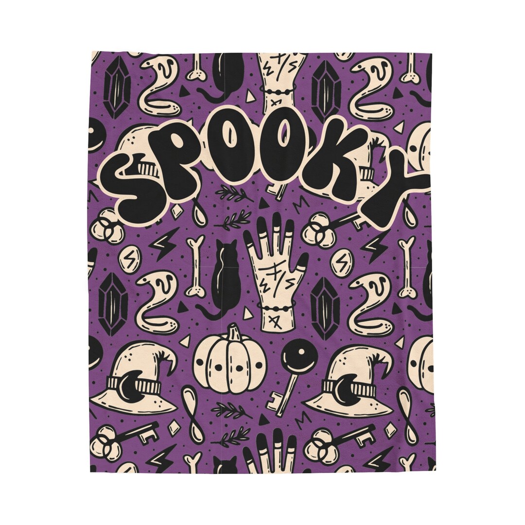Halloween Blanket, Spooky Blanket, Black Cat, Retro Halloween Blankett ...