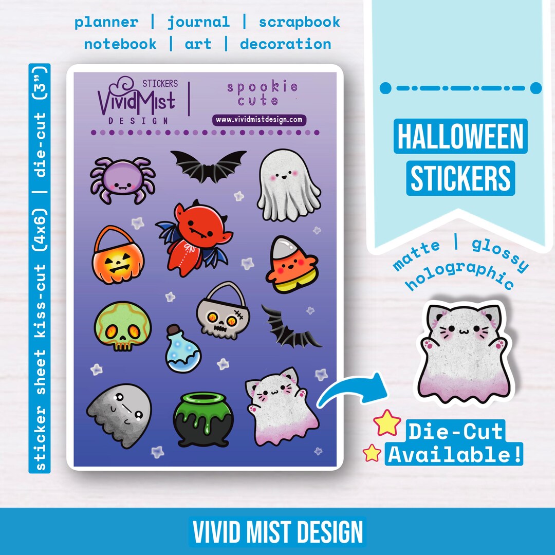Halloween Sticker Bundle Set – Cute Ghost Stickers, Boo Sticker, Spooky ...