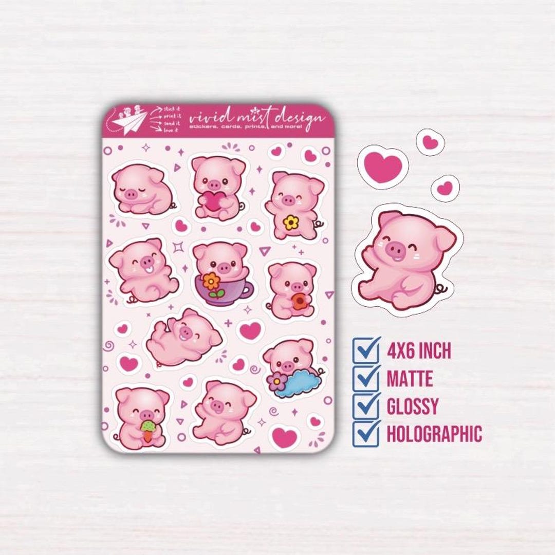 Kawaii Pig Sticker Sheet, Cute Piglet Stickers With Positive Quotes ...