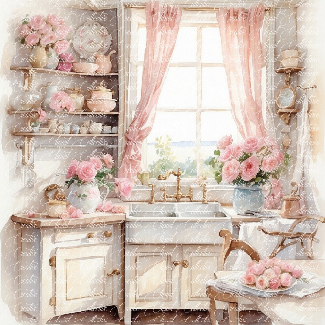 12 Shabby Chic Kitchen Clipart, Watercolor Kitchen Clipart, Junk ...