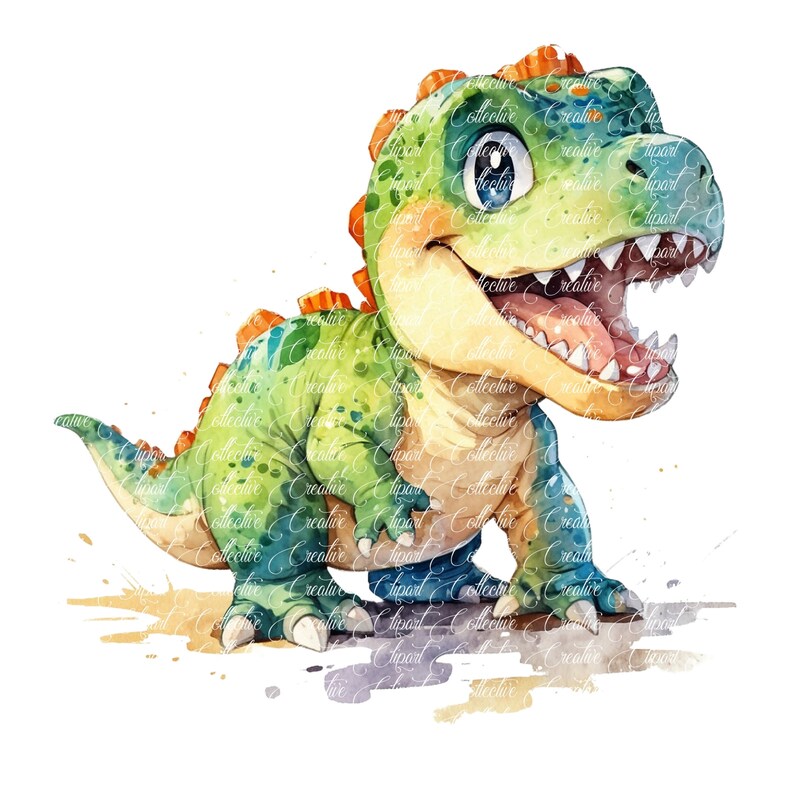 13 Dinosaur Clipart, Watercolor T-rex Dinosaur Clipart, Kids Clipart ...