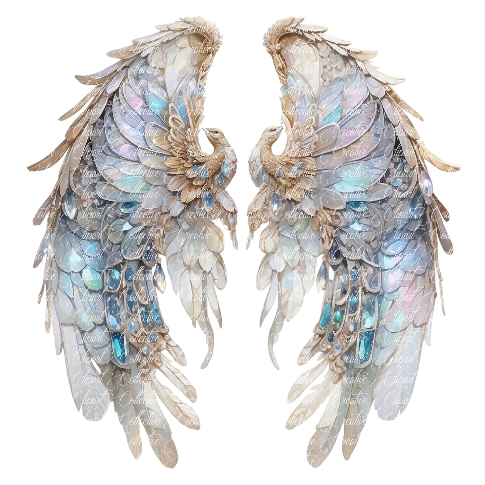 12 Angel Wings, Iridescent Angel Wings Clipart, Watercolor Angel Wings ...