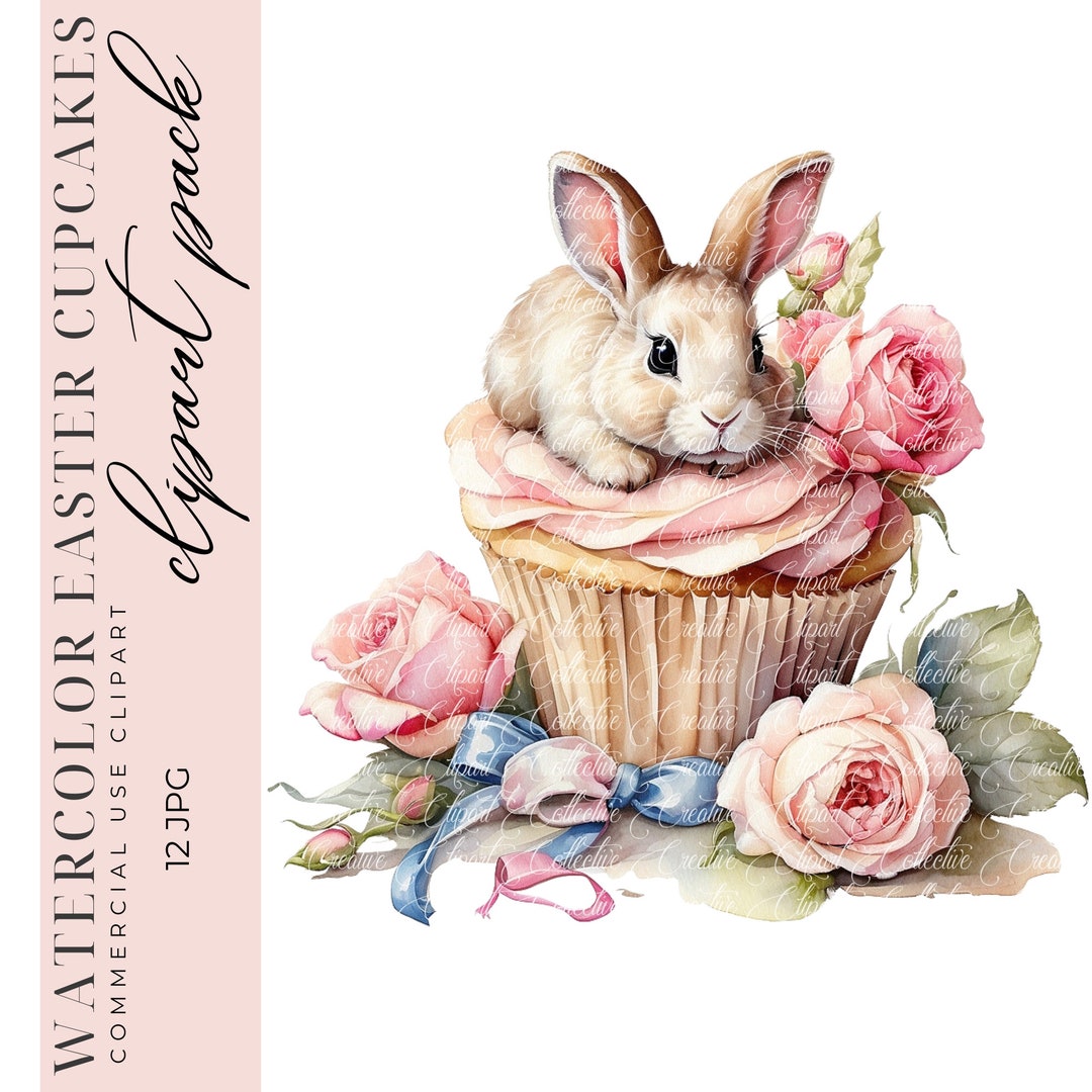 12 Easter Cupcakes Clipart Set, Watercolor Cupcakes Clip Art, Easter ...