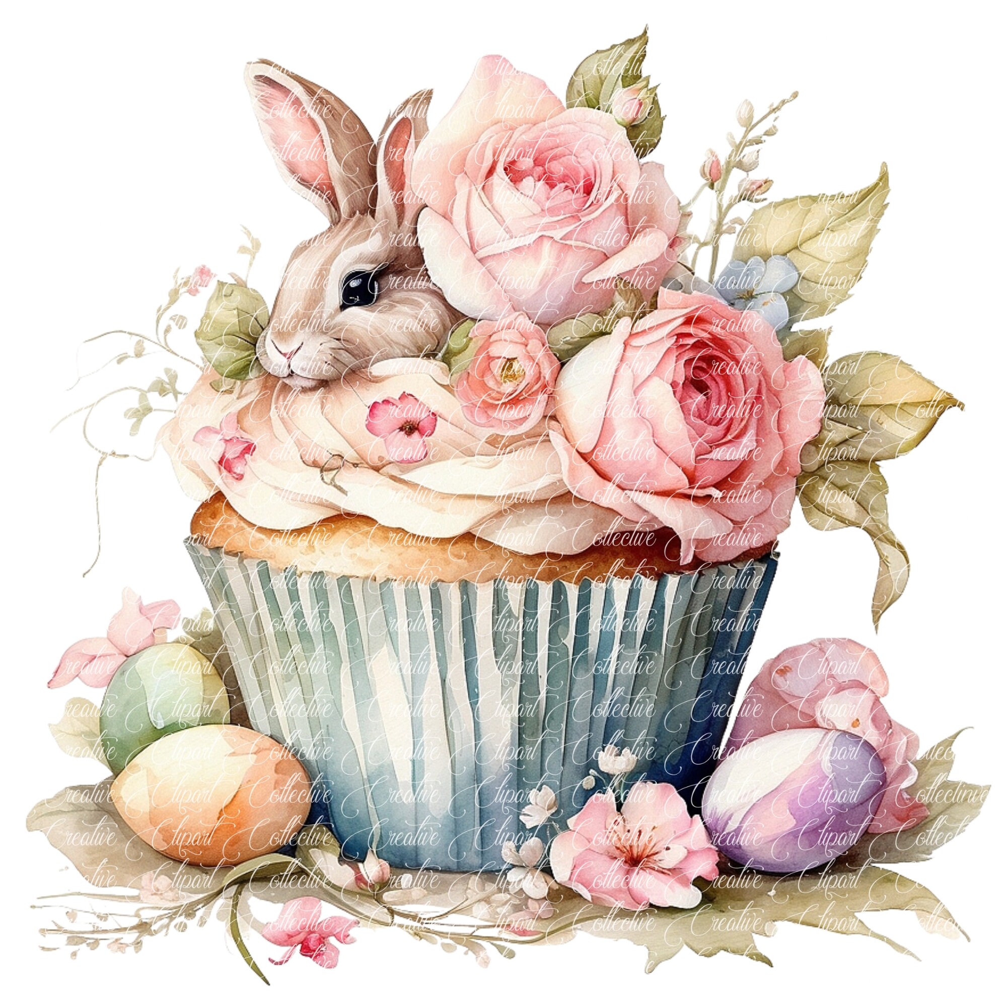 12 Easter Cupcakes Clipart Set, Watercolor Cupcakes Clip Art, Easter ...