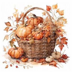 12 Fall Pumpkin Basket Clipart, Watercolor Pumpkin Clipart, Junk ...