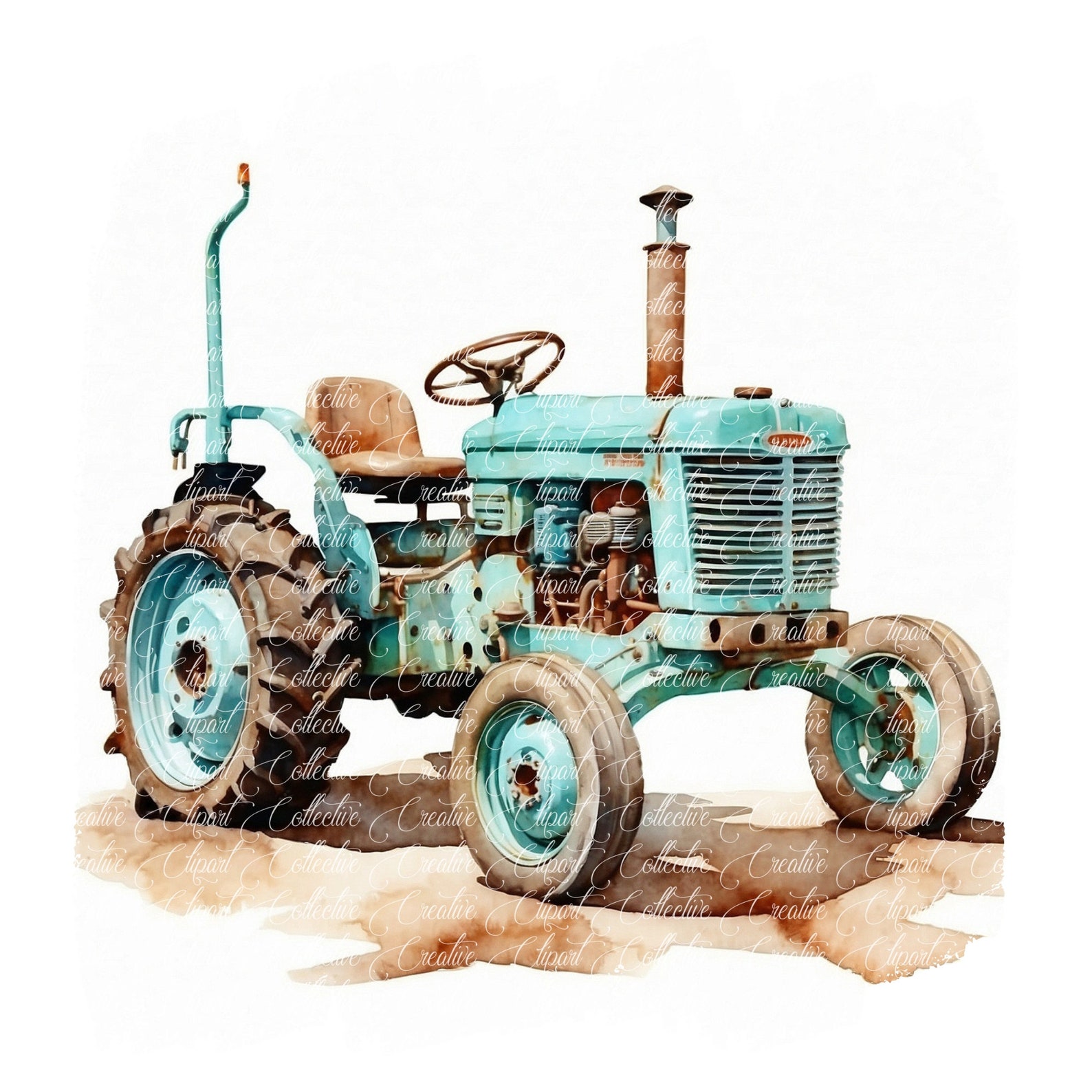 12 Aqua Tractor Clipart, Vintage Tractor Clipart, Watercolor Farm ...