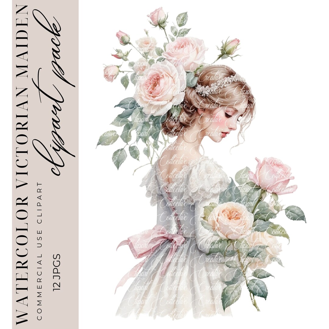 12 Victorian Maiden Clipart, Beautiful Bride Clipart, Watercolor ...