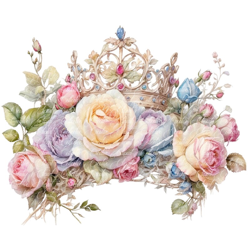 12 Rose Crown Clipart, Rose Clipart, Crown Clipart, Wedding Princess ...