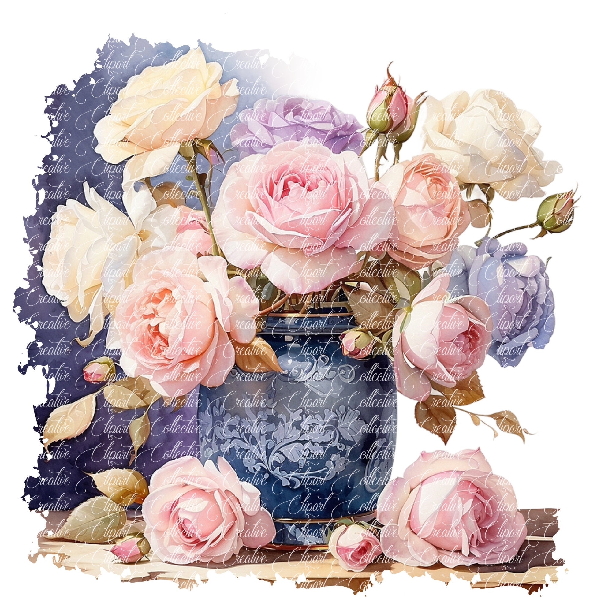 12 Rose Clipart, Roses in Vase Clipart, Shabby Chic Clipart, Printable ...