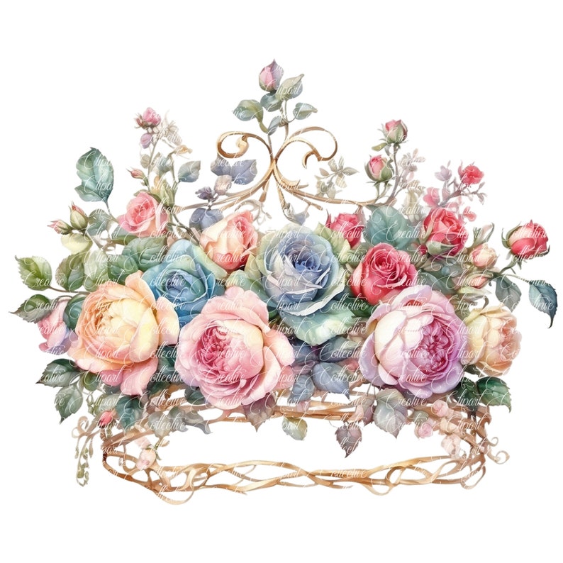 12 Rose Clipart, Royal Crown Clipart, Floral Crown Clipart, Wedding ...