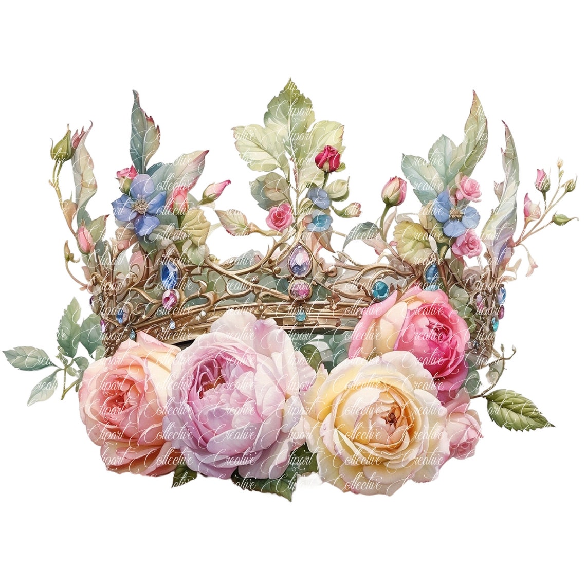 12 Rose Clipart, Royal Crown Clipart, Roses Crown Clipart, Wedding ...