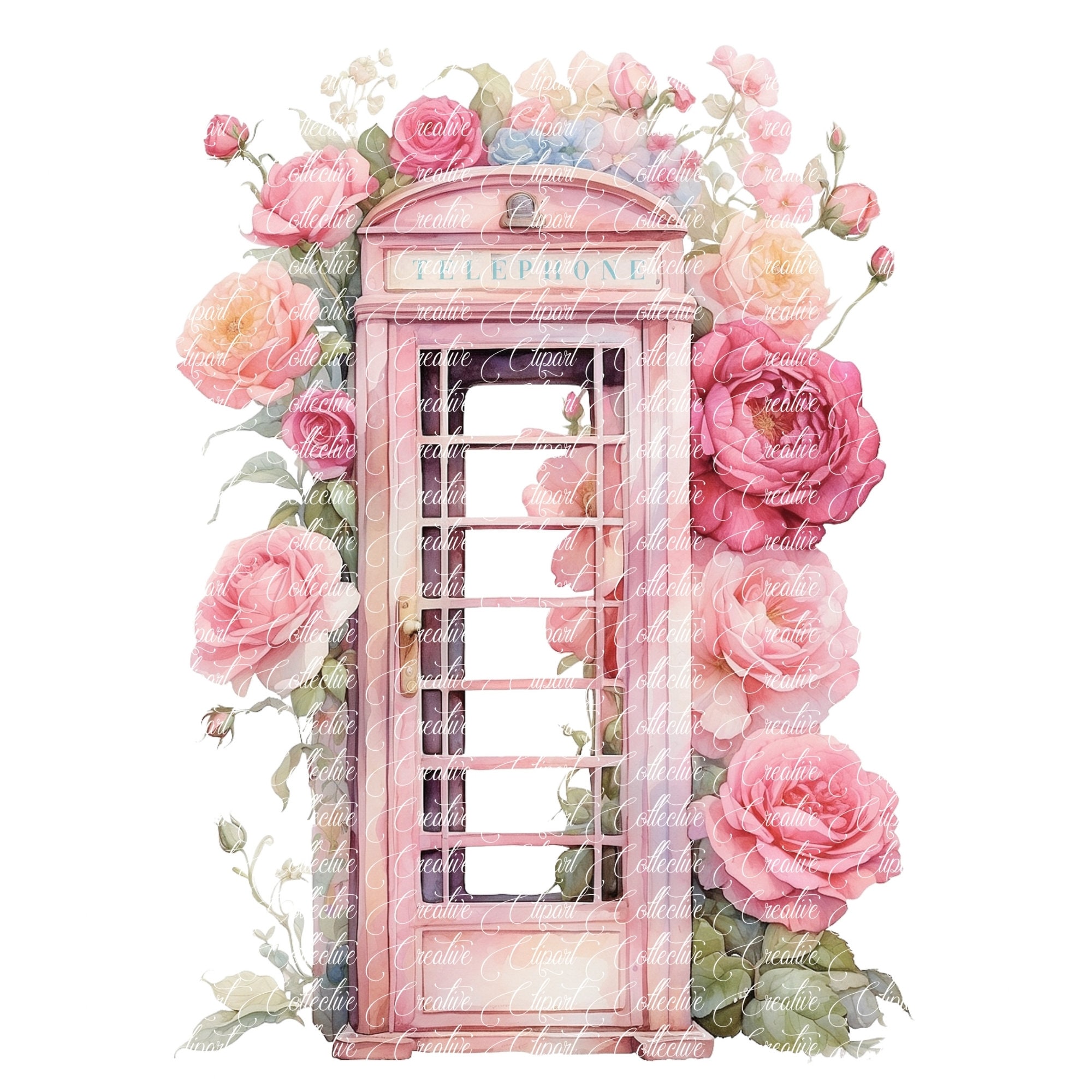 12 Pink Phone Booth Clipart, Telephone Clipart, Junk Journal Art ...