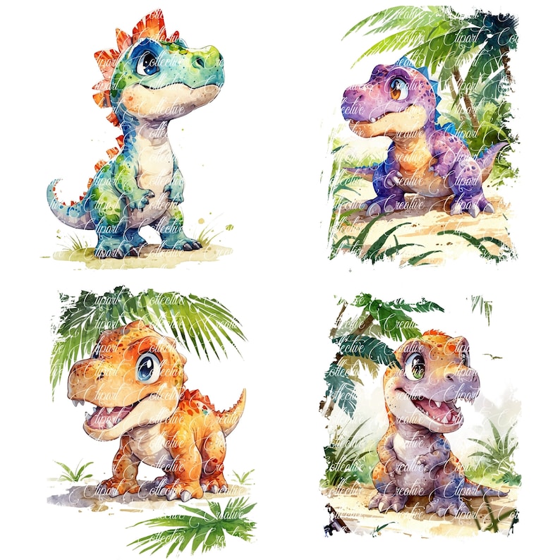 13 Dinosaur Clipart, Watercolor T-rex Dinosaur Clipart, Kids Clipart ...