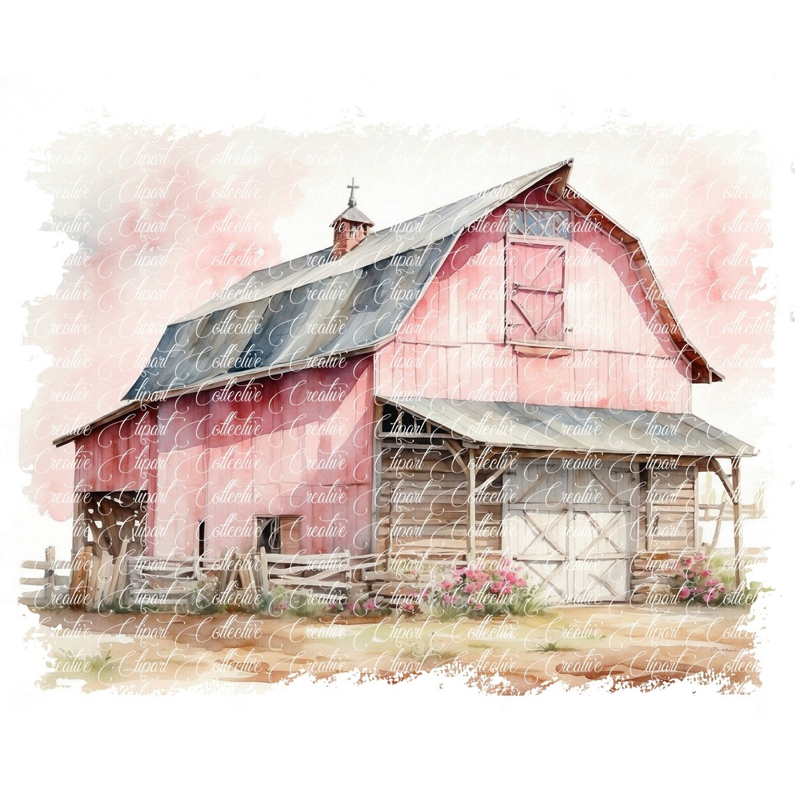 12 Watercolor Pink Barn Clipart, Wooden Barn Clipart, Printable ...