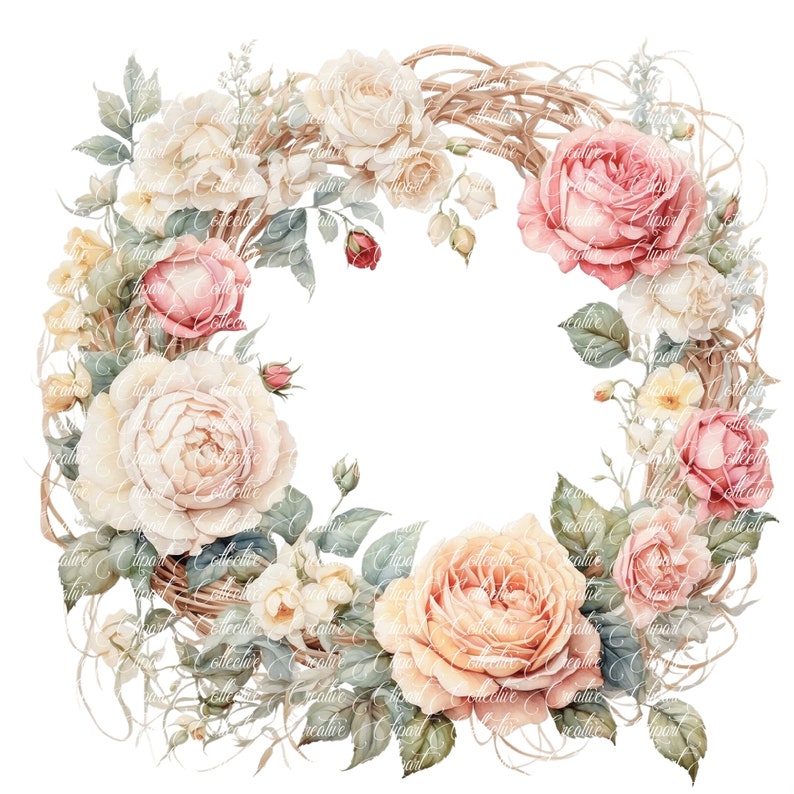 12 Roses Wreath Clipart, Rose Clipart, Wreath Decor, Junk Journal, Printable Clipart, Scrapbook ...