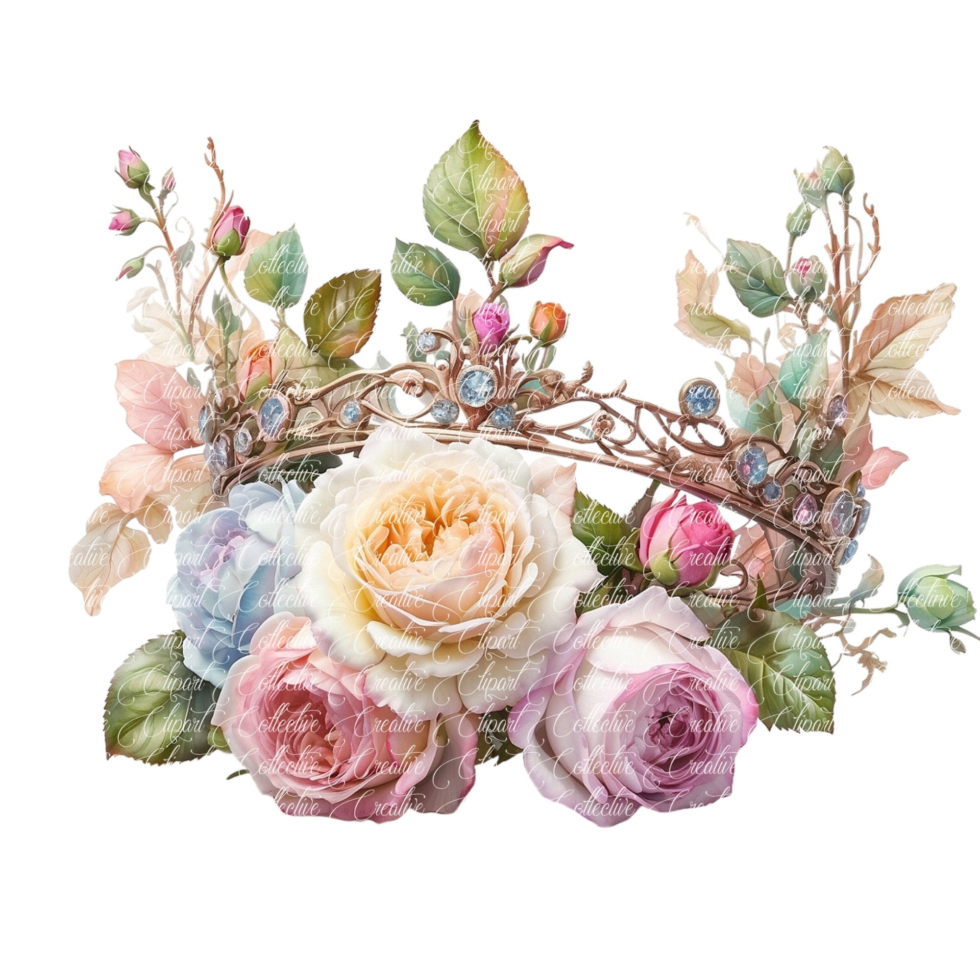 12 Rose Clipart, Royal Crown Clipart, Roses Crown Clipart, Wedding ...