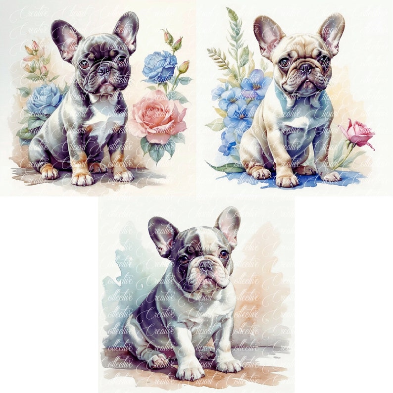 12 French Bulldog Clipart, Watercolor Dog Clipart, Clipart Bundle ...