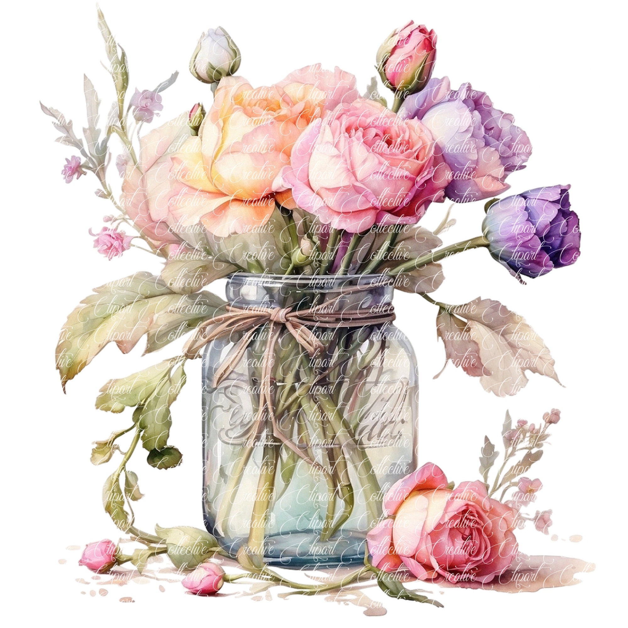 12 Roses Clipart, Floral Clipart, Roses Jar Clipart, Flowers in Mason ...