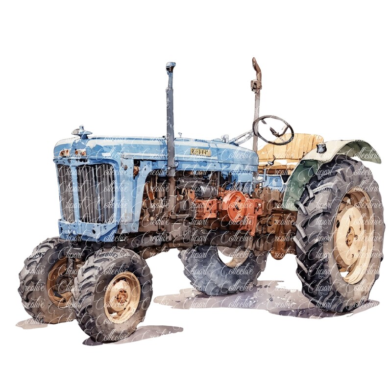 12 Blue Tractor Clipart, Vintage Tractor Clipart, Watercolor Farm ...