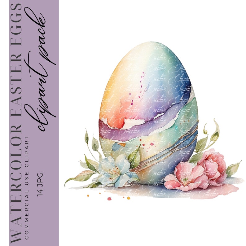 14 Rainbow Easter Eggs Clipart Set, Watercolor Easter Clipart, Spring ...