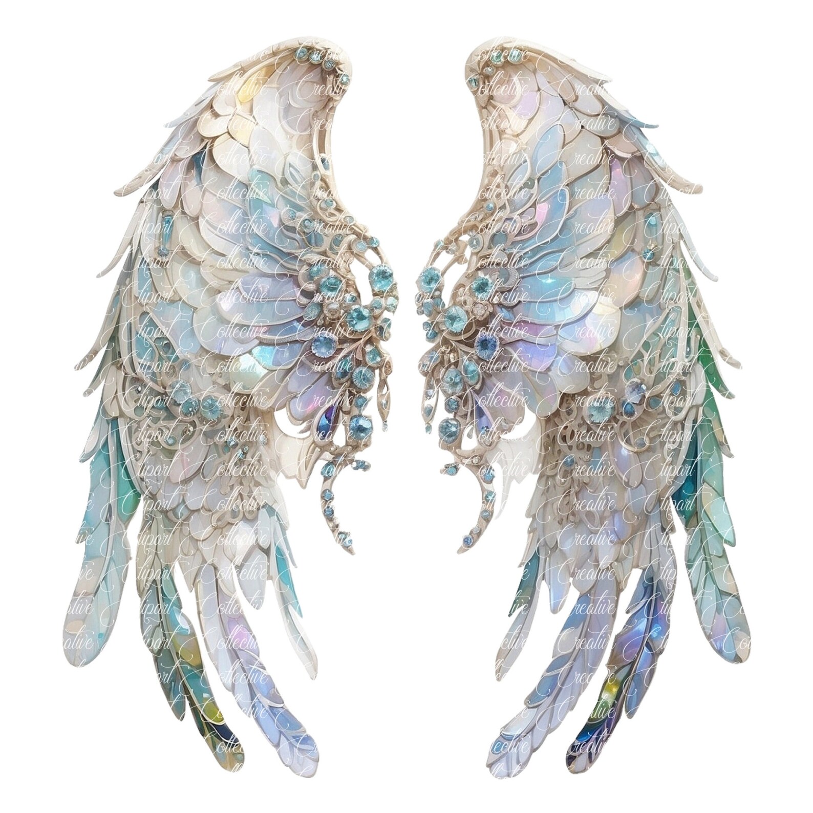 12 Angel Wings, Iridescent Angel Wings Clipart, Watercolor Angel Wings ...