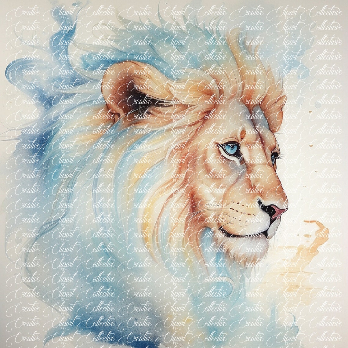 12 Lion Clipart, Watercolor Blue Eyes Lion Clipart, Junk Journal ...