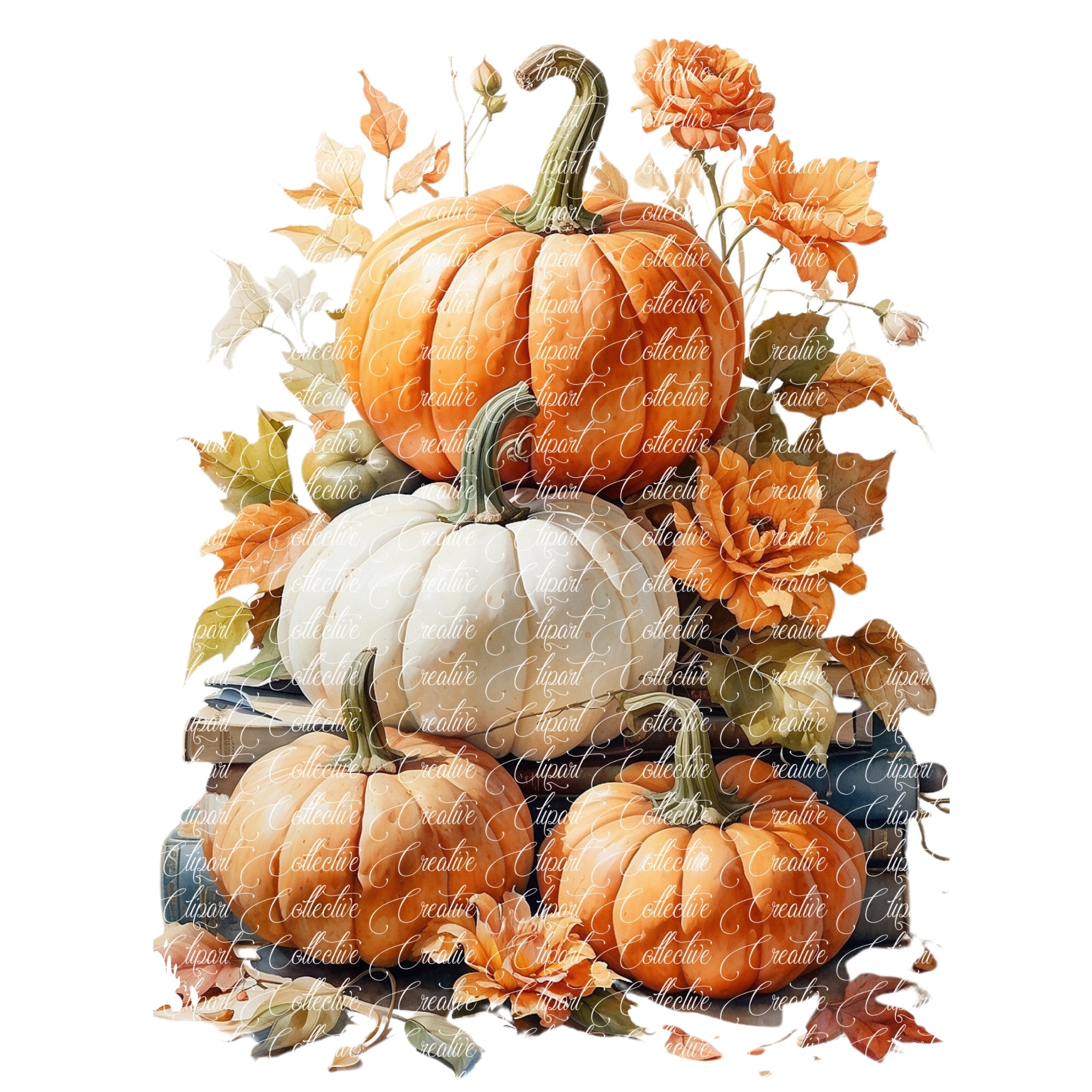 12 Floral Pumpkin Clipart, Watercolor Pumpkin Fall Clipart, Junk ...