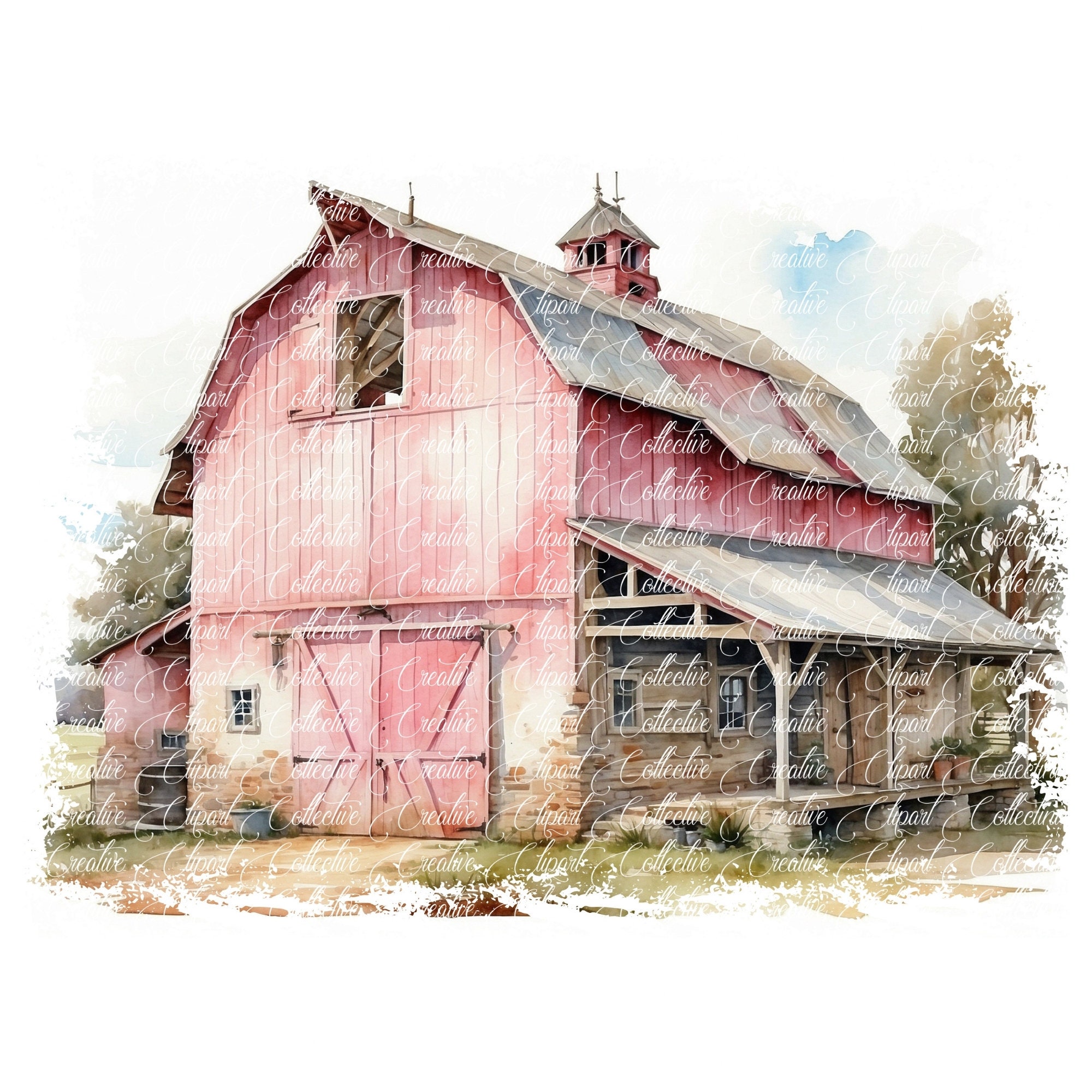 12 Watercolor Pink Barn Clipart, Wooden Barn Clipart, Printable ...
