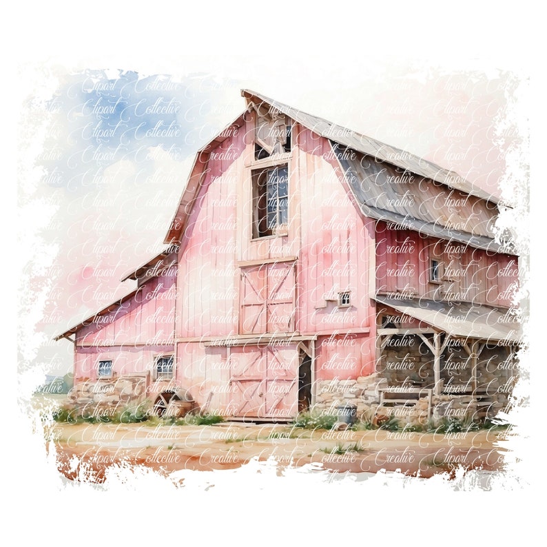 12 Watercolor Pink Barn Clipart, Wooden Barn Clipart, Printable ...