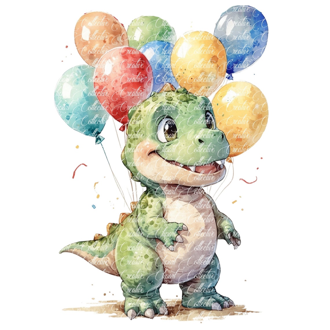 11 Dinosaur Clipart, Watercolor Birthday Balloons T-rex Dinosaur ...