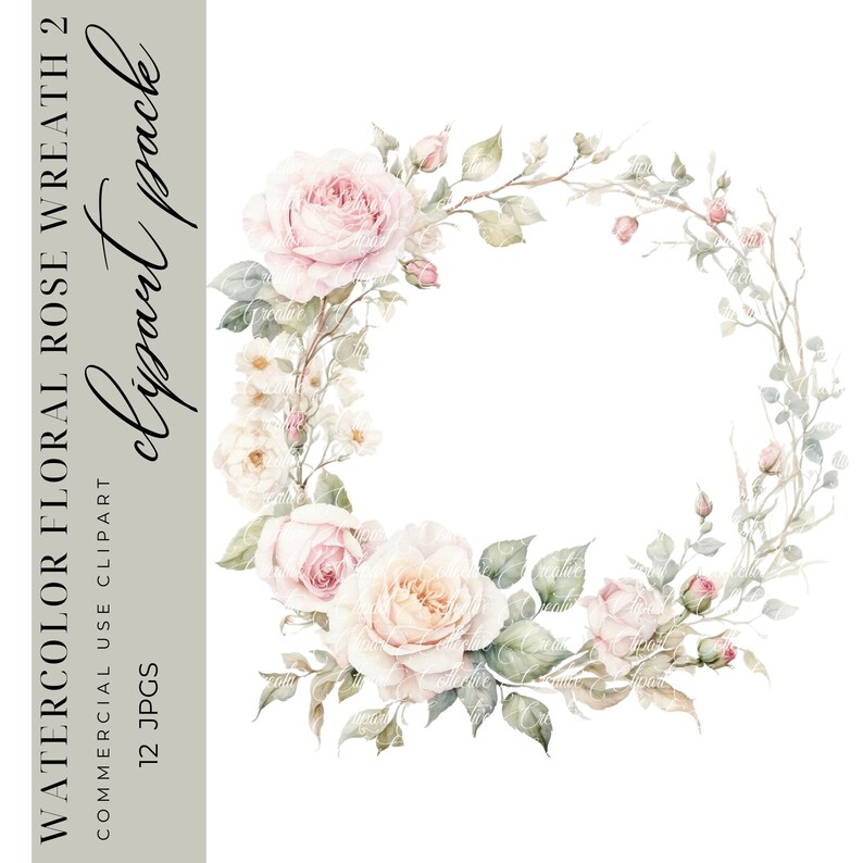 12 Roses Wreath Clipart, Wedding Clipart, Shabby Chic Printable Clipart, Junk Journal, Scrapbook ...