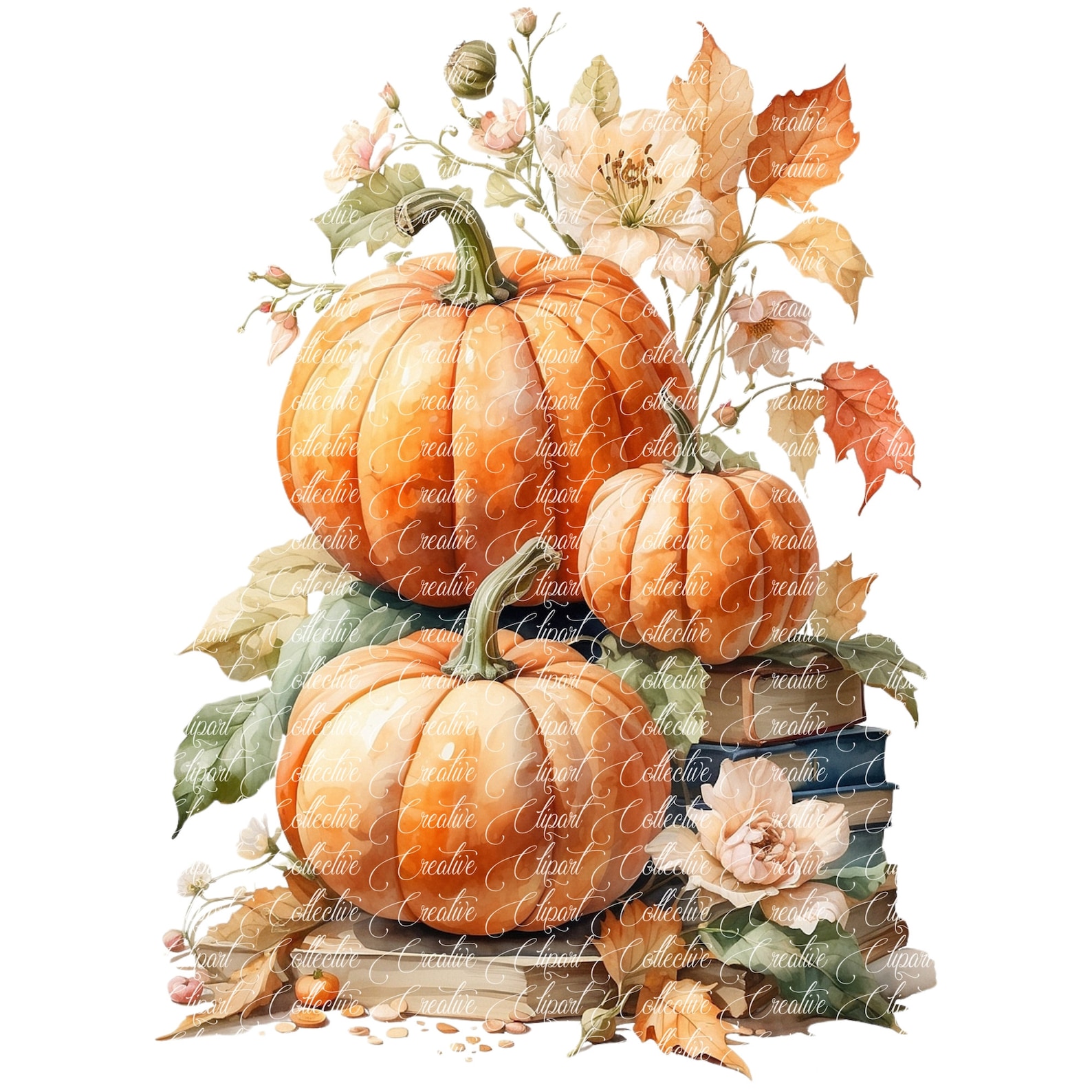 12 Floral Pumpkin Clipart, Watercolor Pumpkin Fall Clipart, Junk ...