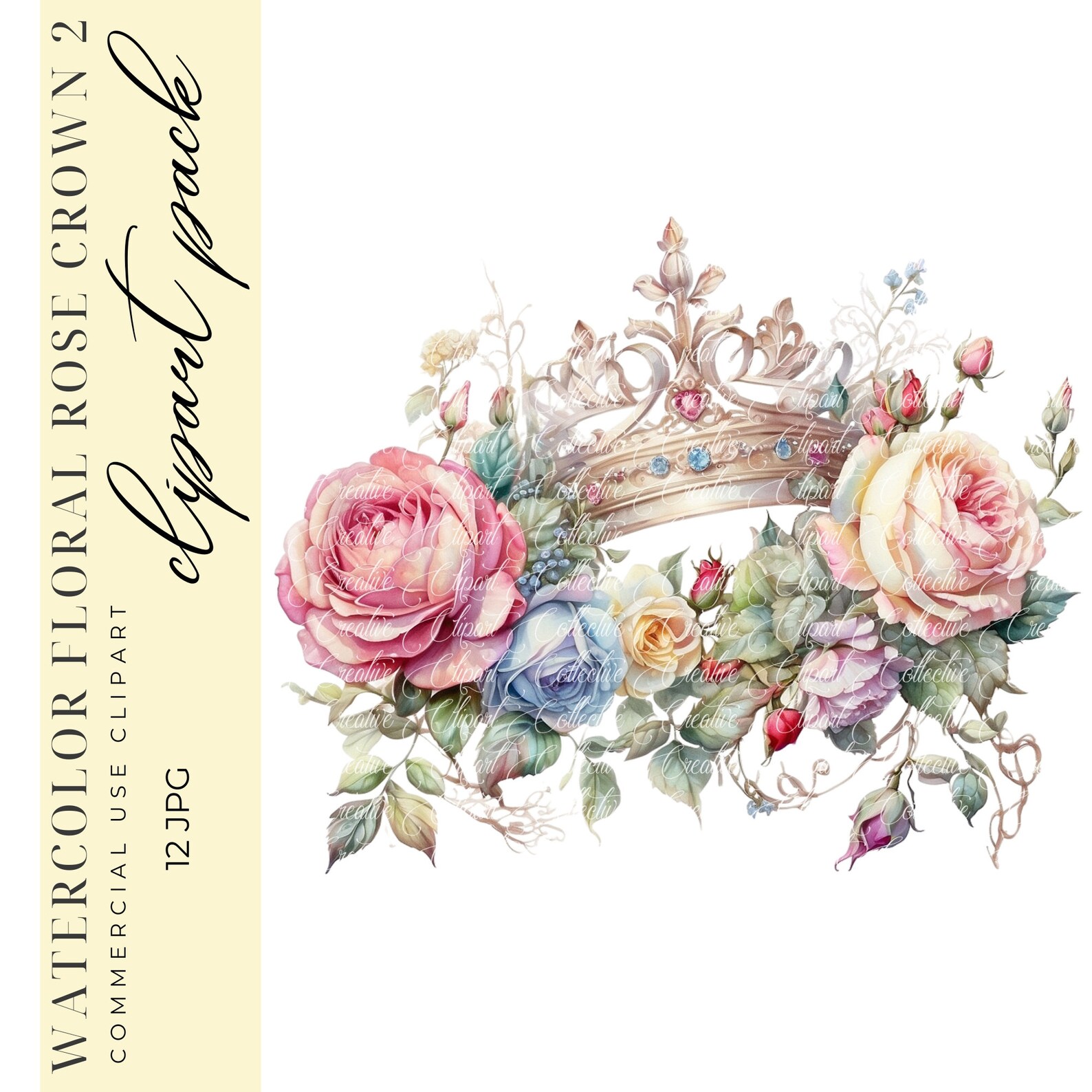 12 Rose Clipart, Royal Crown Clipart, Floral Crown Clipart, Wedding ...
