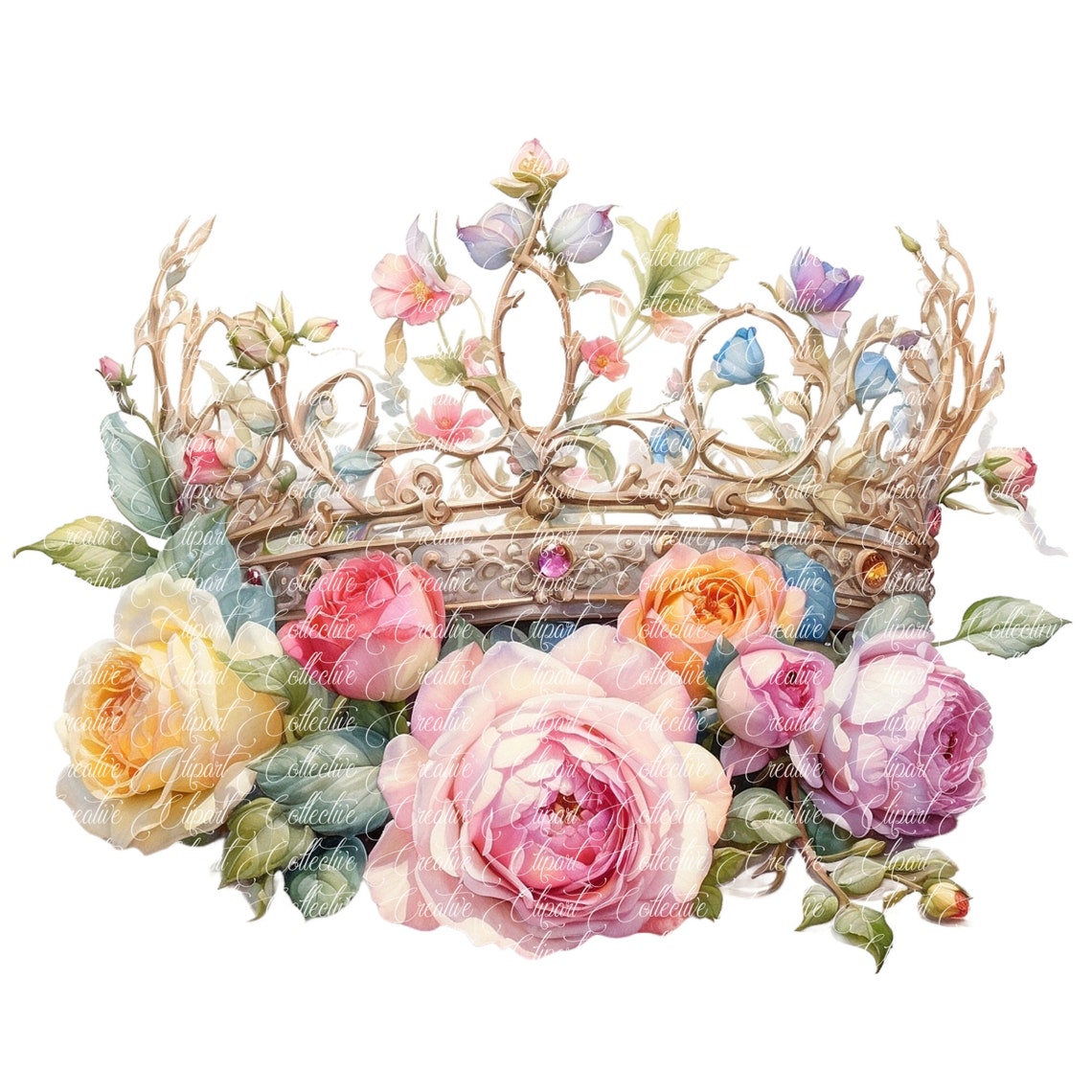 12 Rose Clipart, Royal Crown Clipart, Roses Crown Clipart, Wedding ...